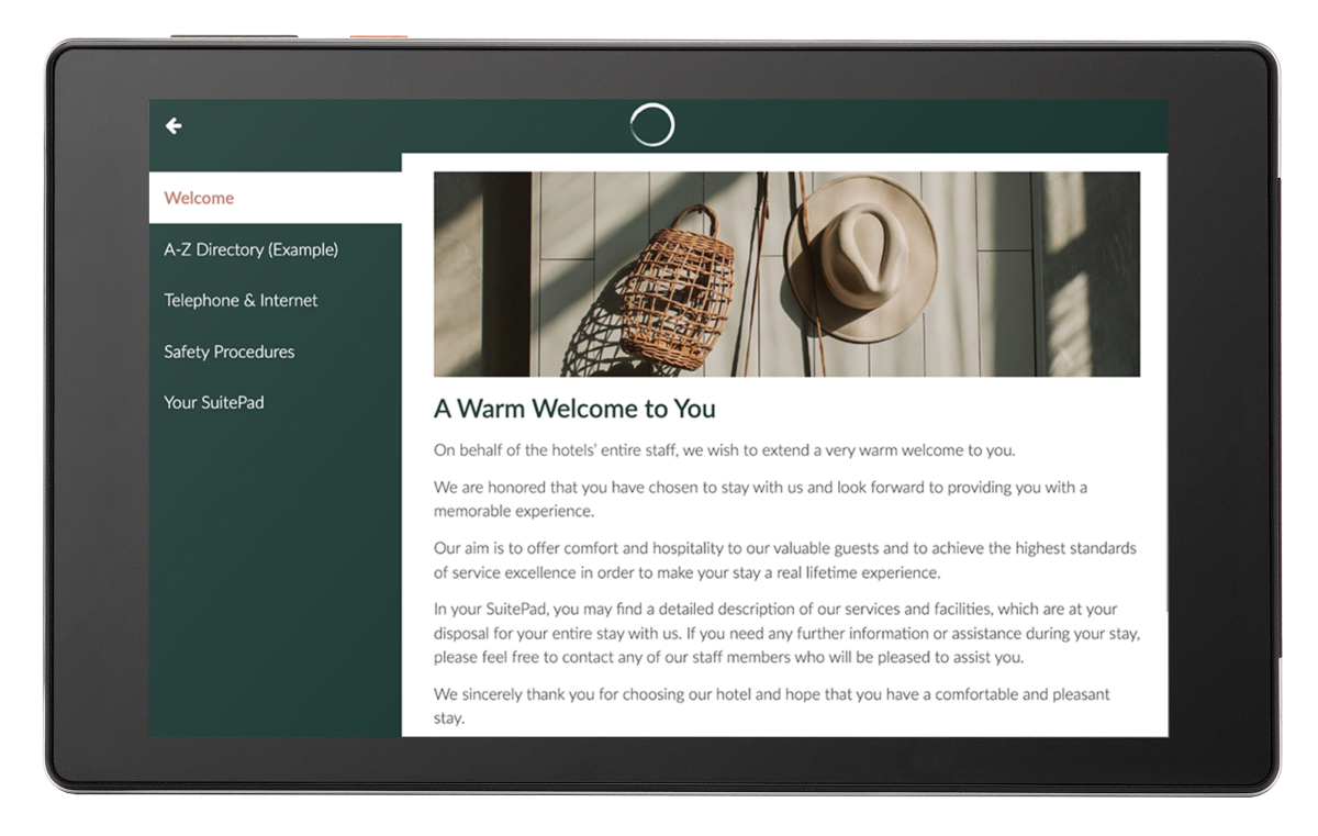 SuitePad In-Room Tablet — Digital Guest Directory